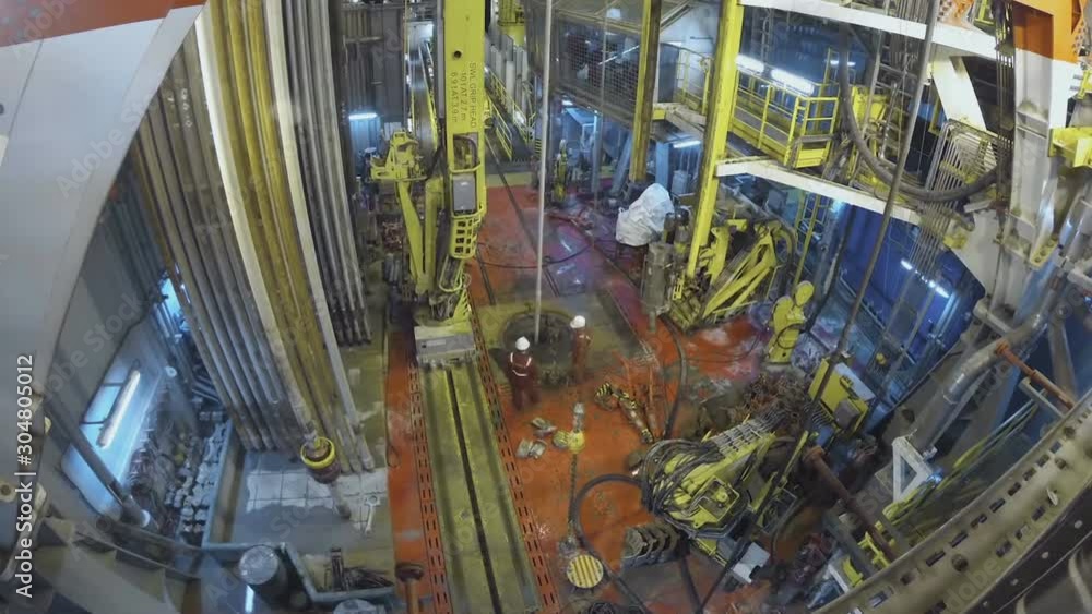 Oil production on the offshore oil platform. View of oil production ...