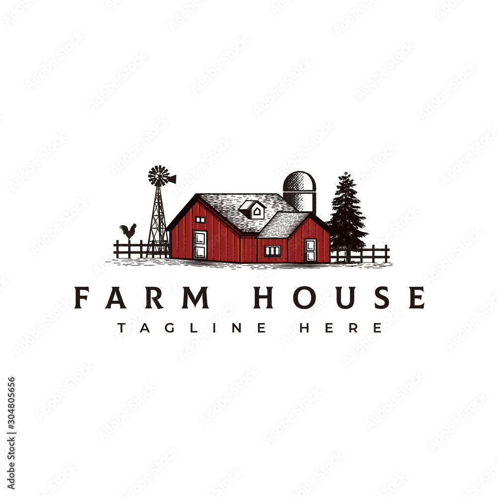 Vintage farm house logo design template - vector Stock Vector | Adobe Stock