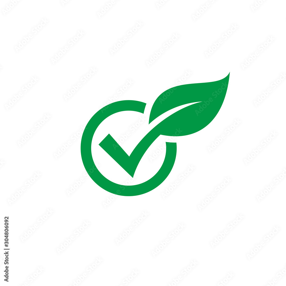 Check leaf icon logo vector, check wood logo vector, green check audit ...