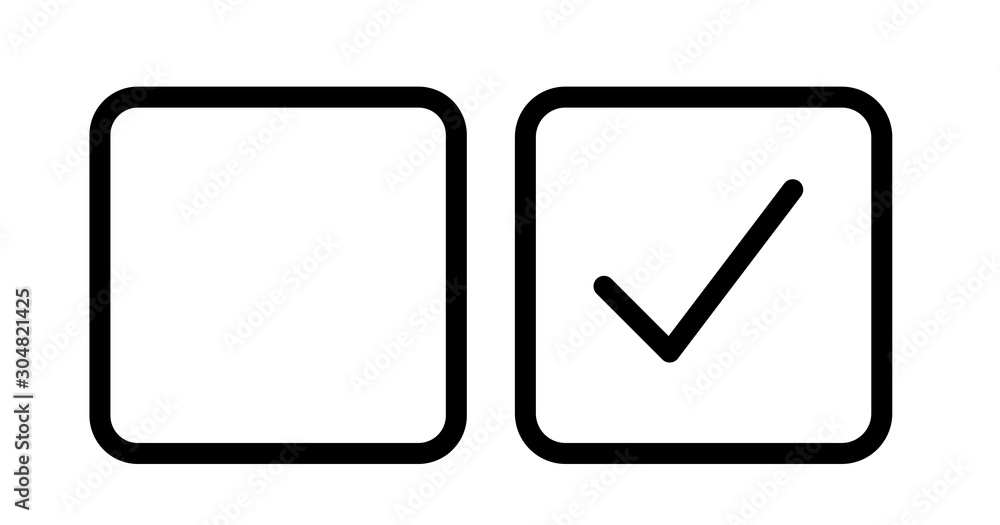 Checkbox set with blank and checked checkbox line art vector icon for ...