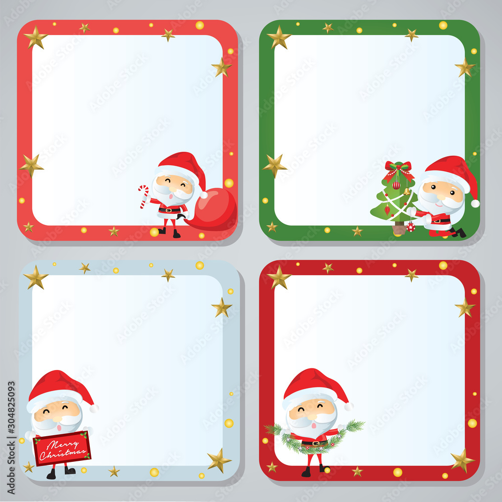 Cartoon vector Santa Claus Collection of Christmas, set of photo frames ...