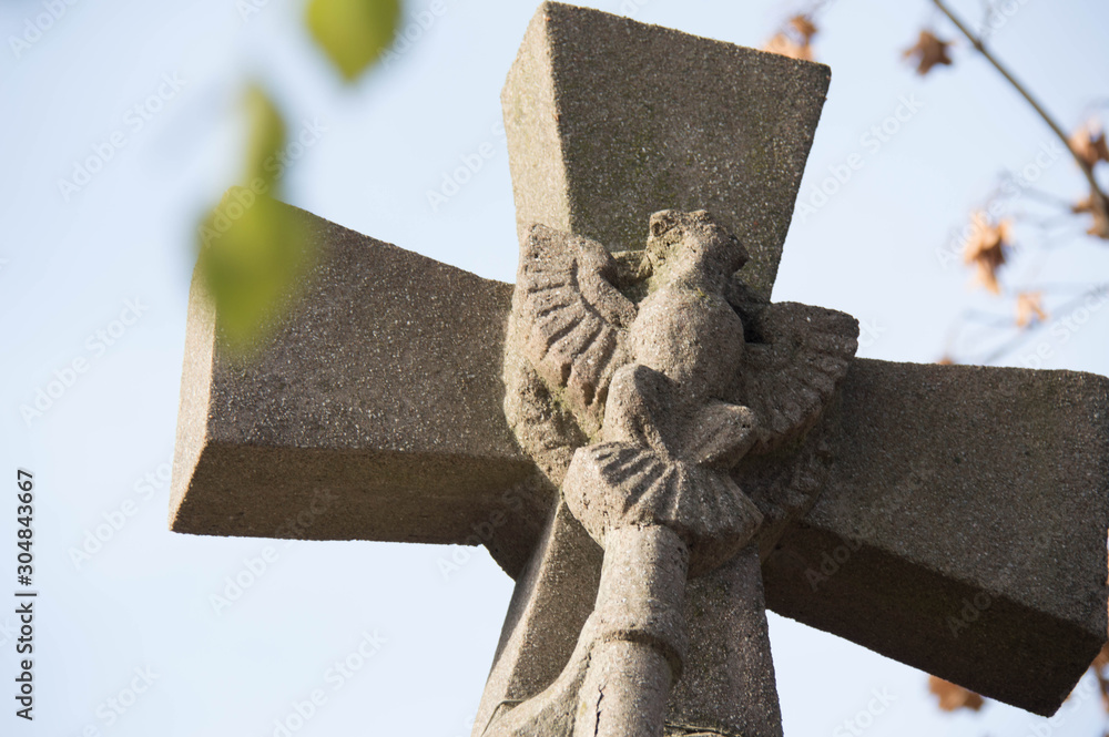 Monument and candles in the cemetery. All Saints Day in Poland. Stock ...