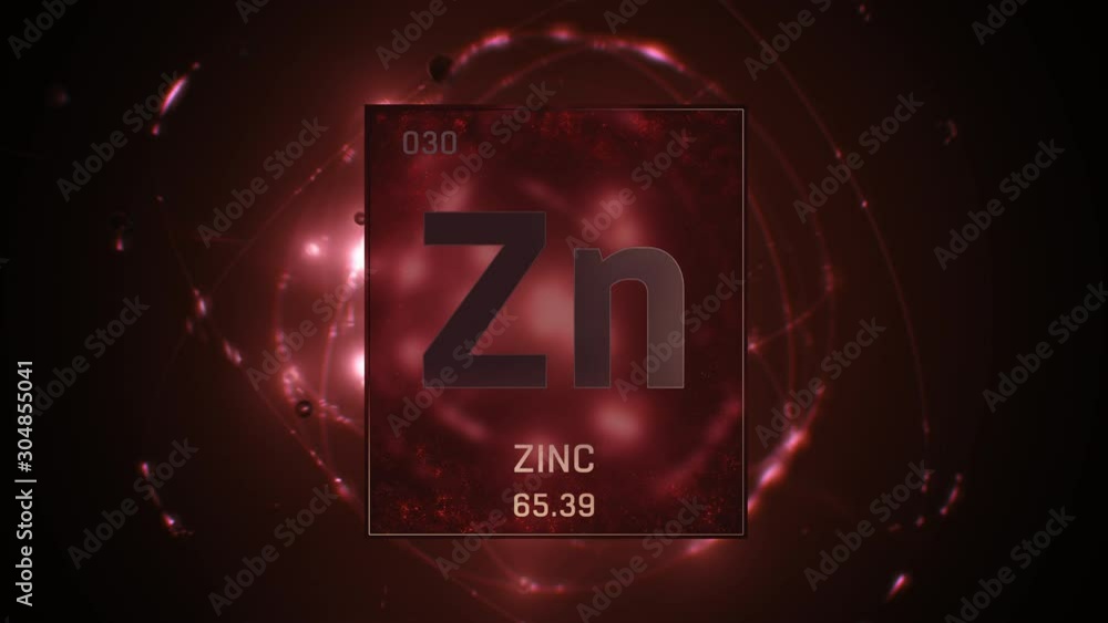Zinc as Element 30 of the Periodic Table. Seamlessly looping 3D ...