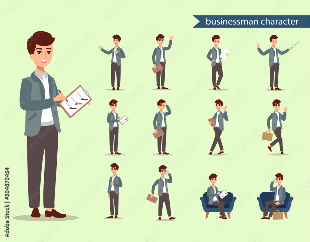 Businessman character set. Animate character. Male personage ... Businessman character set. Animate character. Male personage ...