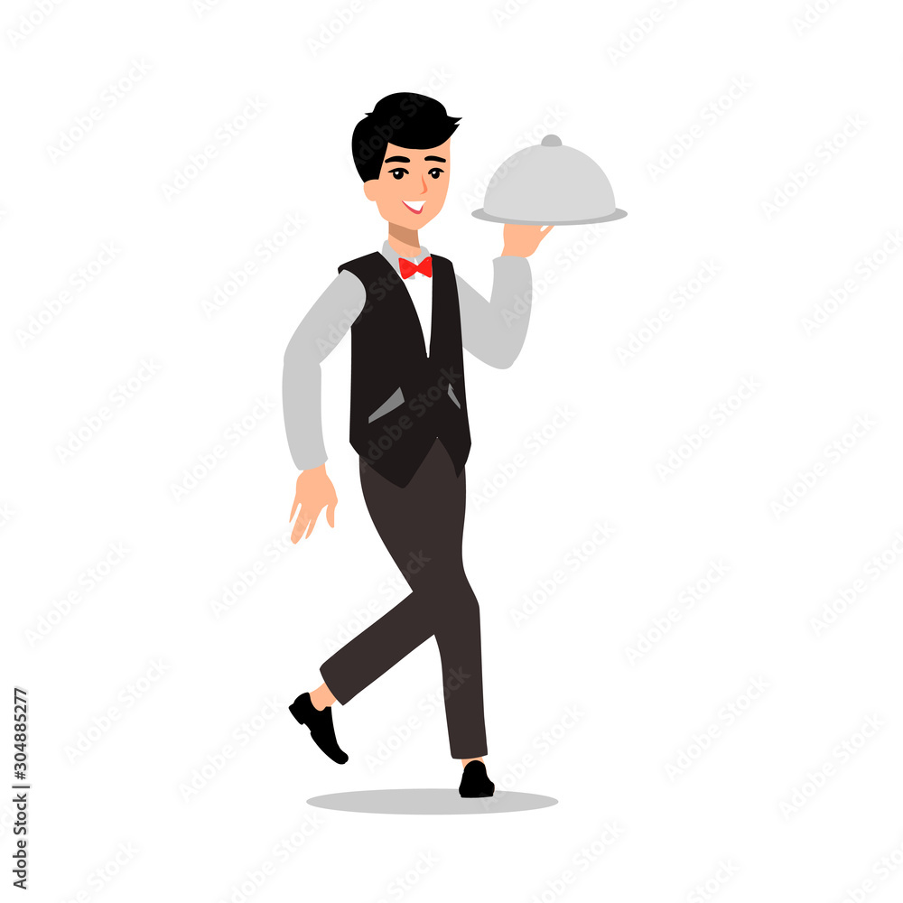 waiter wearing the uniform holding a dish of chicken cartoon character ...
