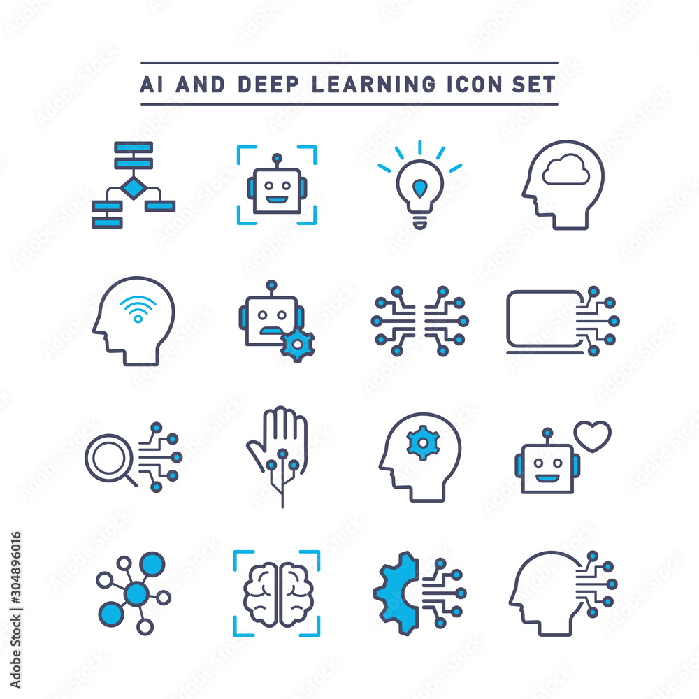 Vecteur Stock AI AND DEEP LEARNING ICON SET | Adobe Stock