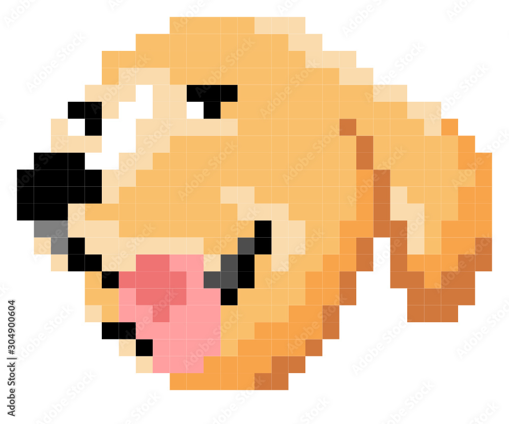 vector pixel art Golden Retriever face dog isolated on white background ...