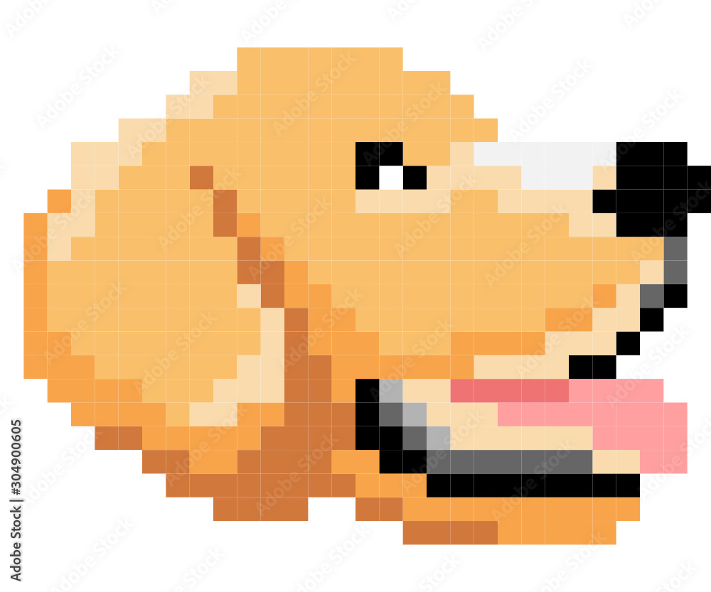 vector pixel art Golden Retriever face dog isolated on white background ...