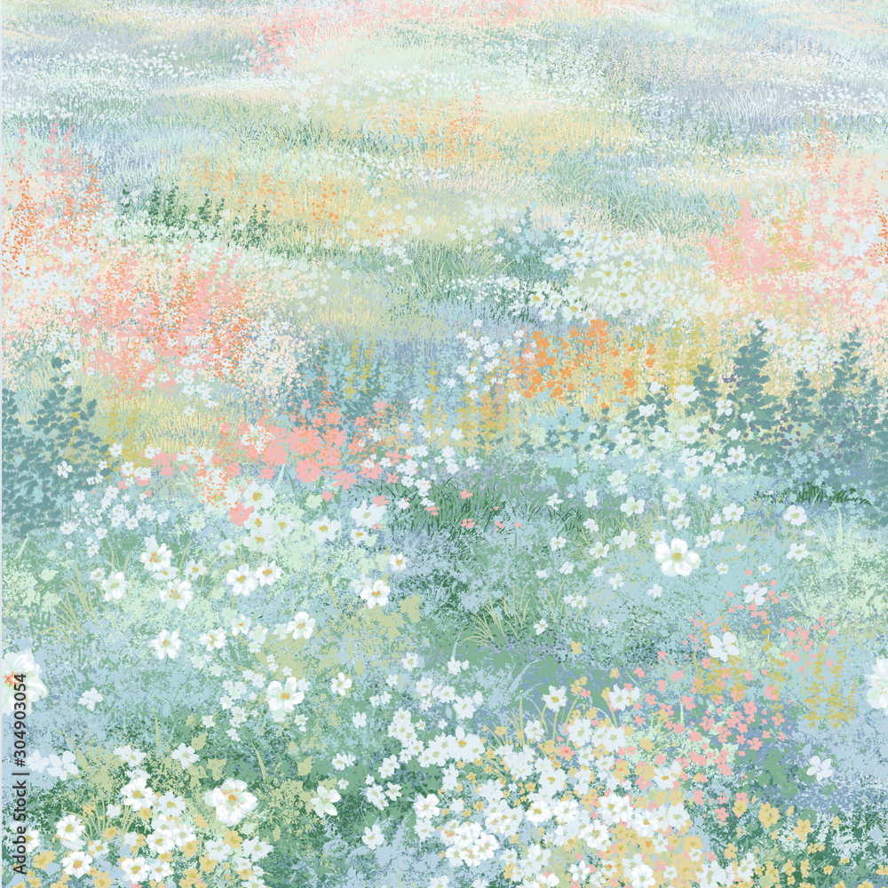 Spring landscape paintings, digital art Stock Illustration | Adobe Stock