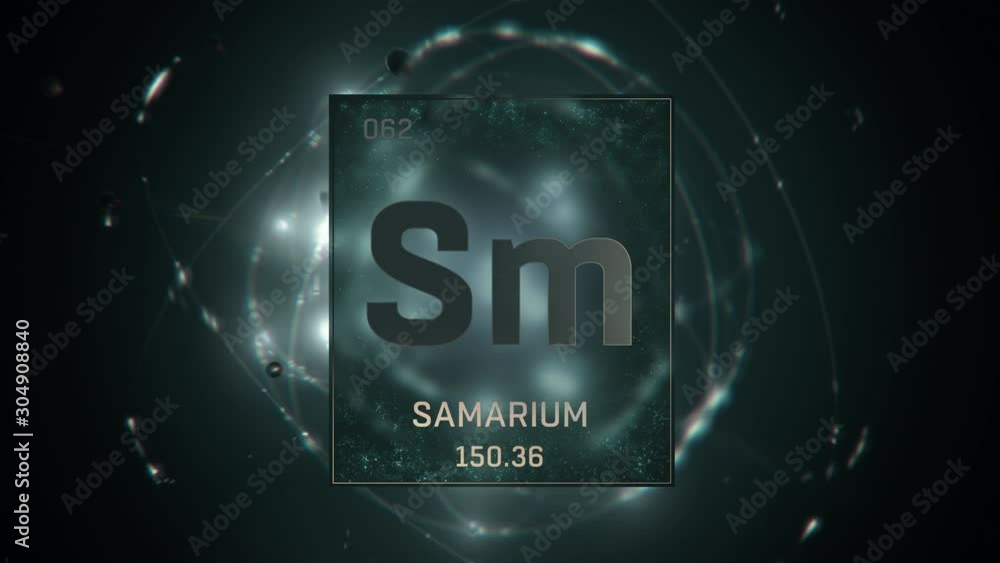 Samarium as Element 62 of the Periodic Table. Seamlessly looping 3D ...