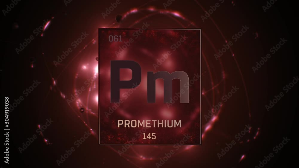 Promethium as Element 61 of the Periodic Table. Seamlessly looping 3D ...