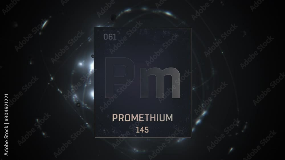 Promethium as Element 61 of the Periodic Table. Seamlessly looping 3D ...