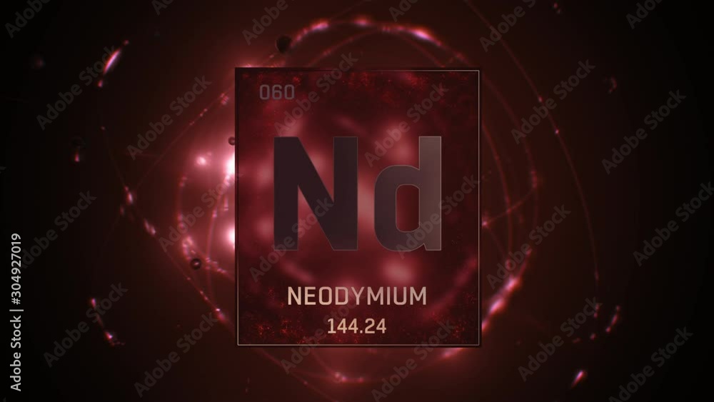Neodymium as Element 60 of the Periodic Table. Seamlessly looping 3D ...
