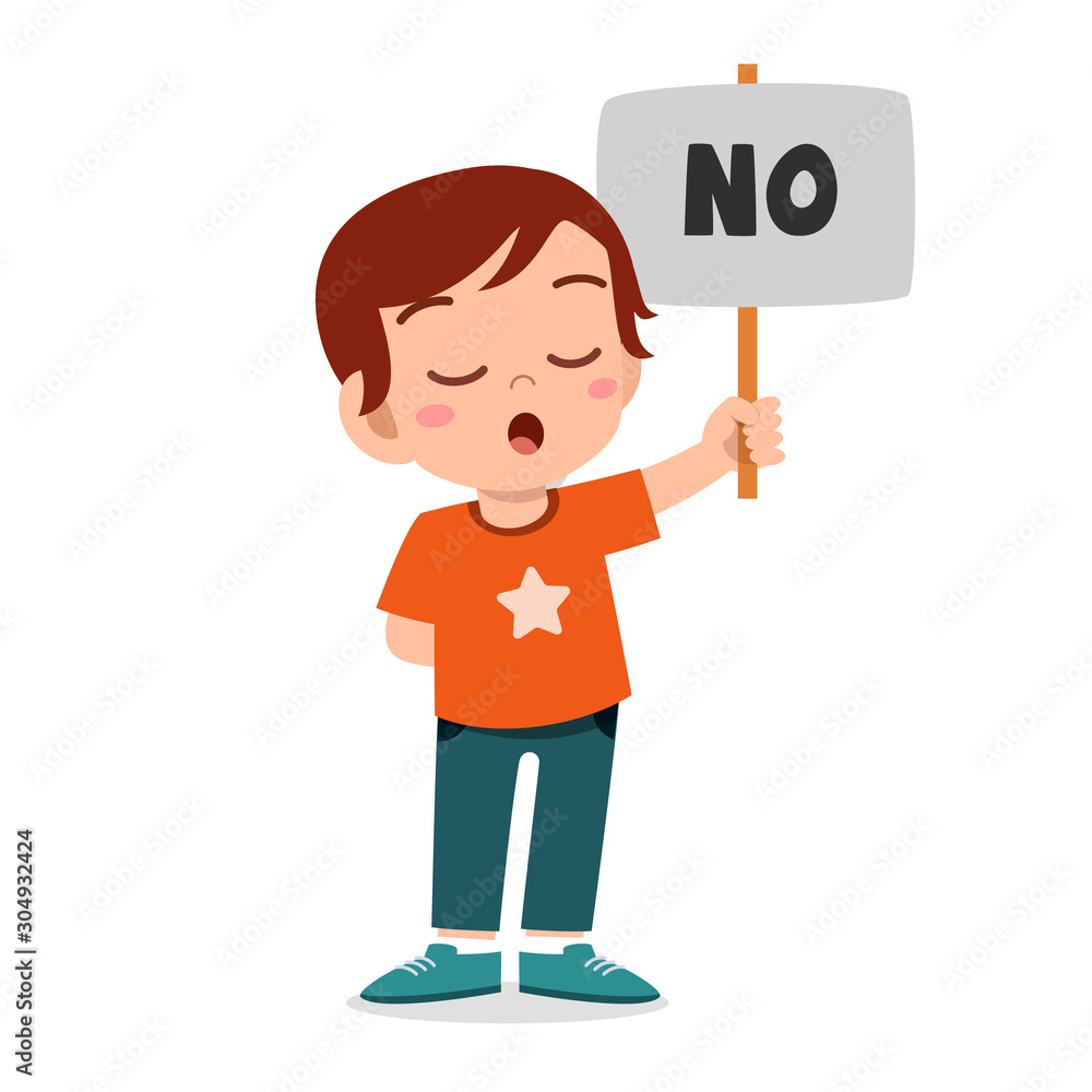 happy cute kid boy carry wrong sign Stock Vector | Adobe Stock