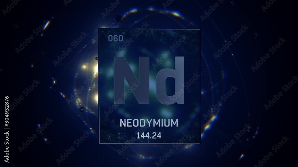 Neodymium as Element 60 of the Periodic Table. Seamlessly looping 3D ...