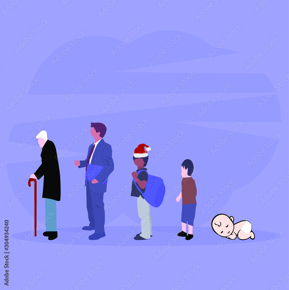 Man in different age. From child to old person. Teenager, adult and ...