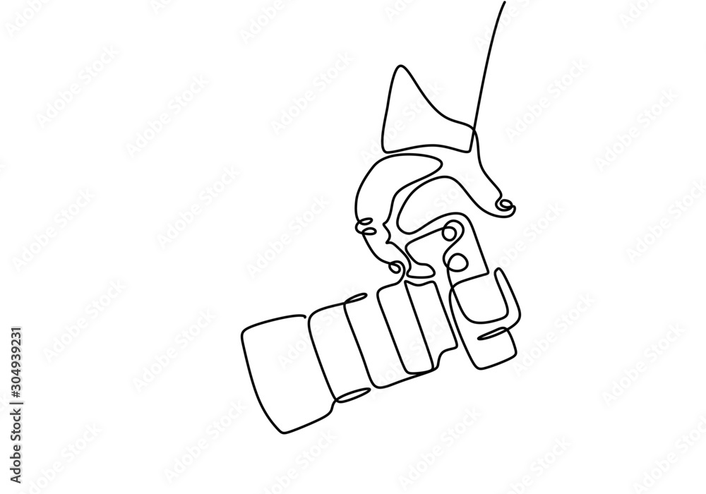 Continuous one line drawing of finger holding digital single-lens ...