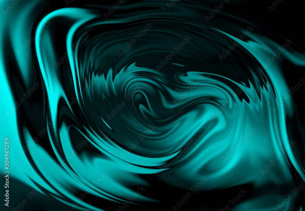 Abstract flowing water liquid curve line in bright green cyan blue ...
