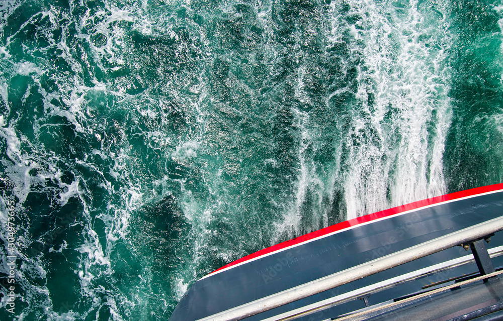 View onto wake from luxury ocean liner cruise ship Cunard Queen ...