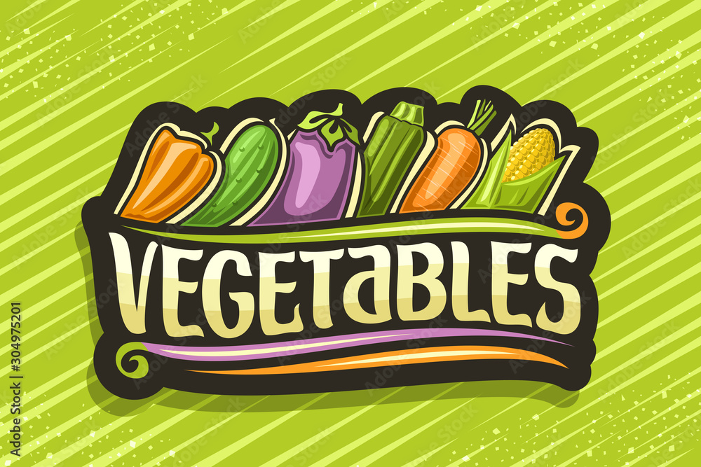 Vector logo for Fresh Vegetables, black sticker with illustration of ...