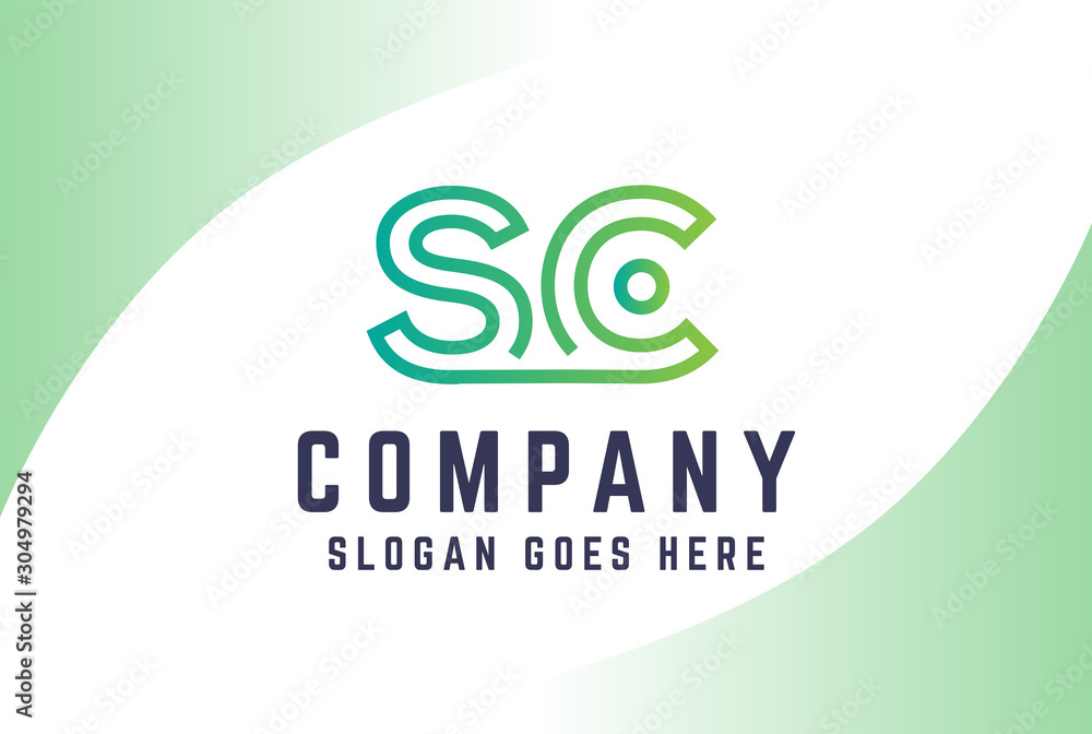 Green light gradient initial letter SC logo vector template Stock ...