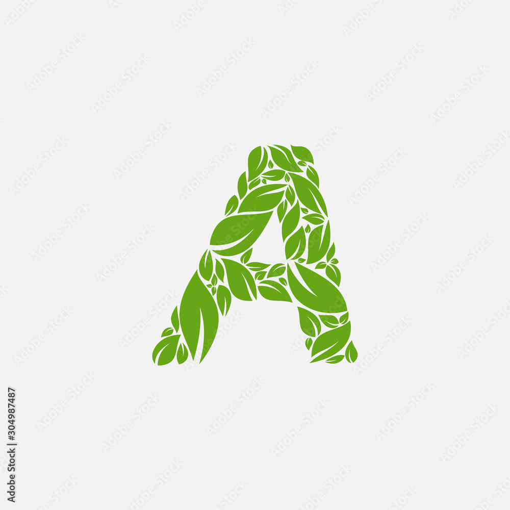 Vector green alphabet eco logo with leaves, Green Eco Alphabet Vector ...