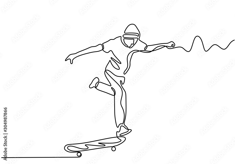 one continuous drawn line skateboard drawn by hand picture silhouette ...