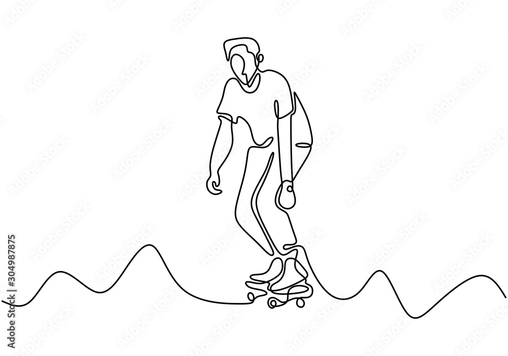 one continuous drawn line skateboard drawn by hand picture silhouette ...