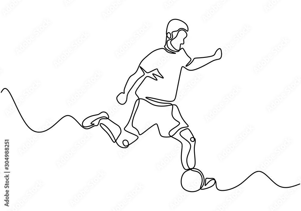 Continuous line drawing of football player. Vector hand drawn sketch ...
