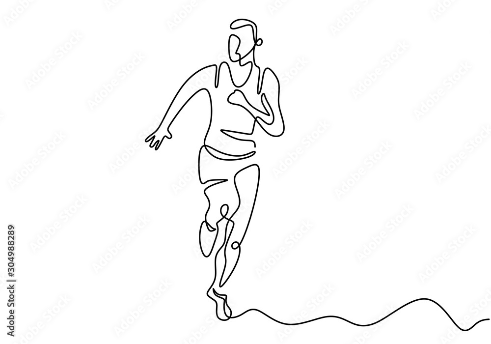 Continuous line drawing of Runner man. People run when doing action ...
