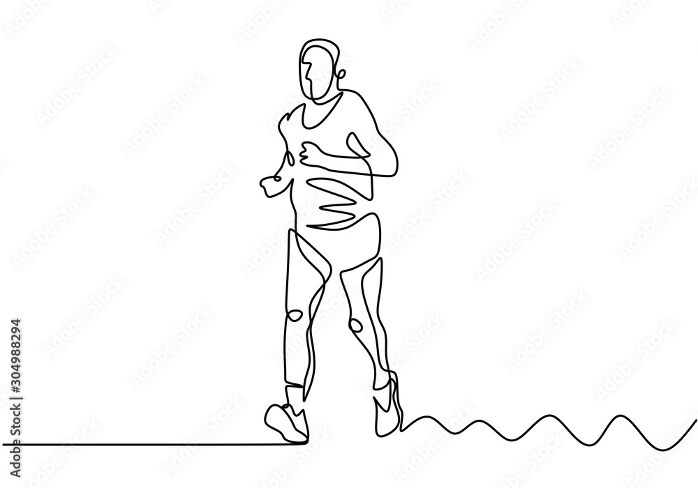 Continuous line drawing of Runner man. People run when doing action ...