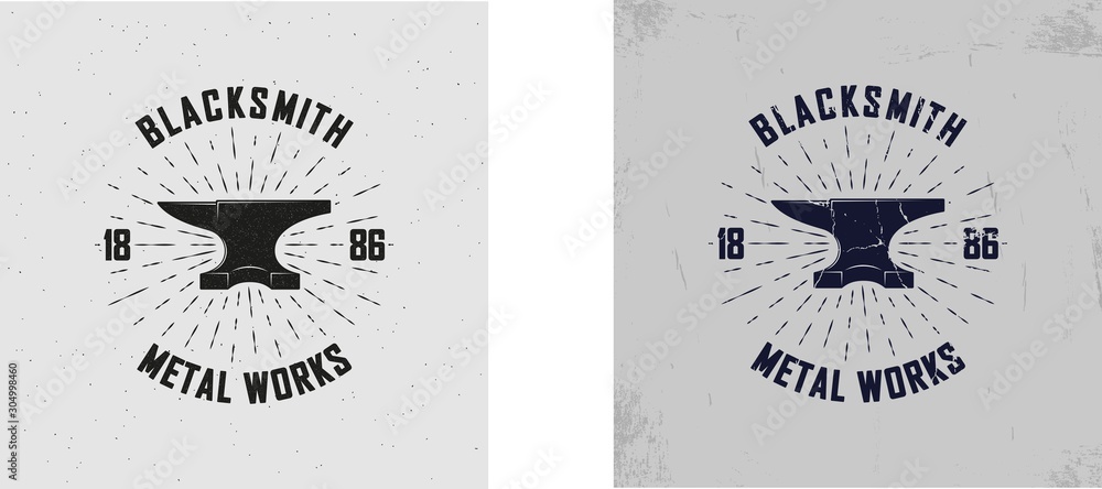 Vector illustration of a blacksmith logo with grunge texture on the ...