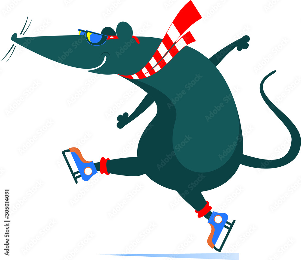 Cartoon rat or mouse a skater illustration. Funny rat or mouse is ...
