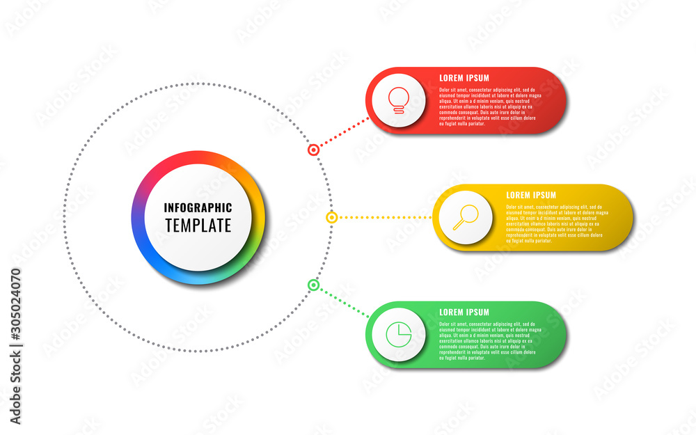 infographic template with three round elements on white background. modern business process ...