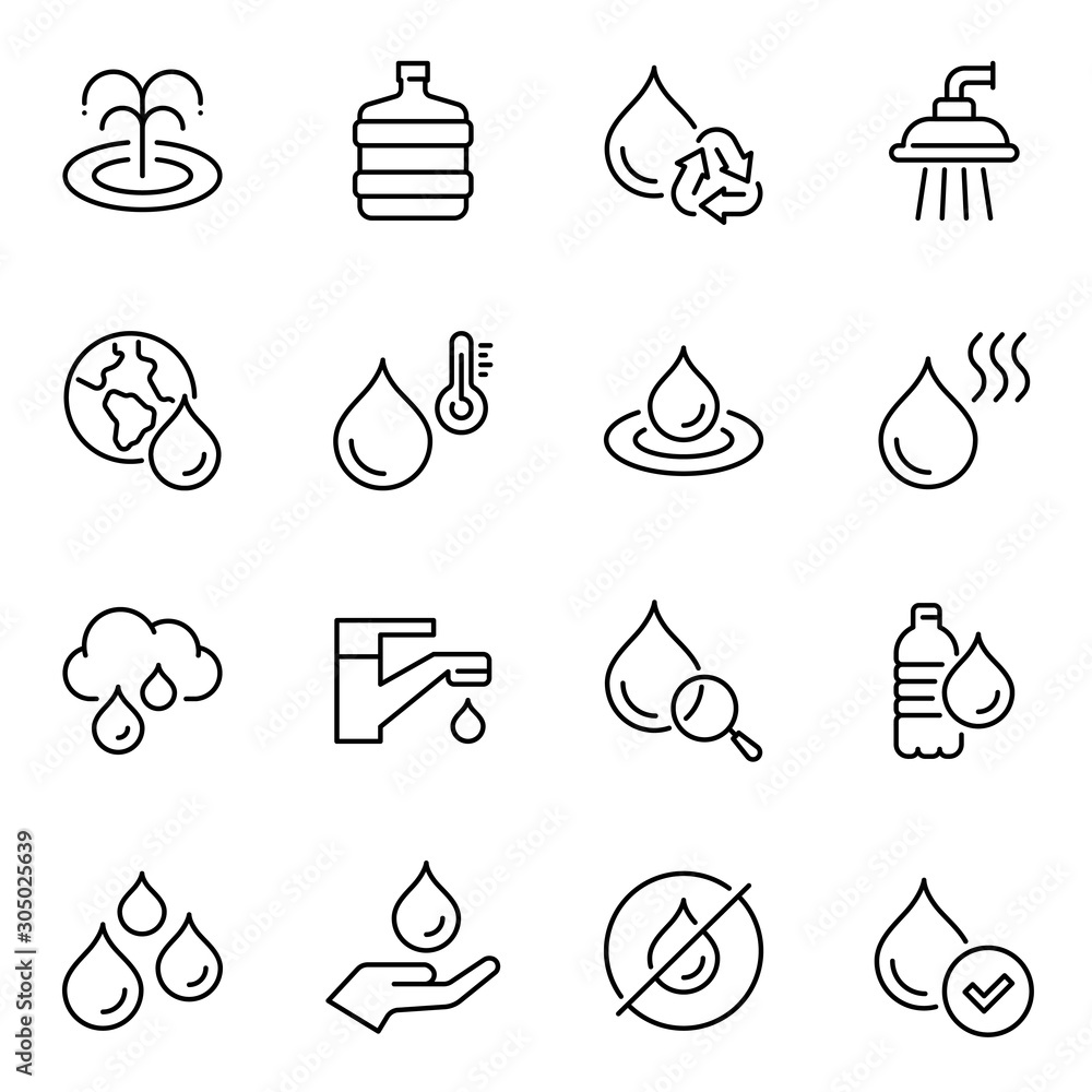 Water usage thin line contour icons set Stock Vector | Adobe Stock