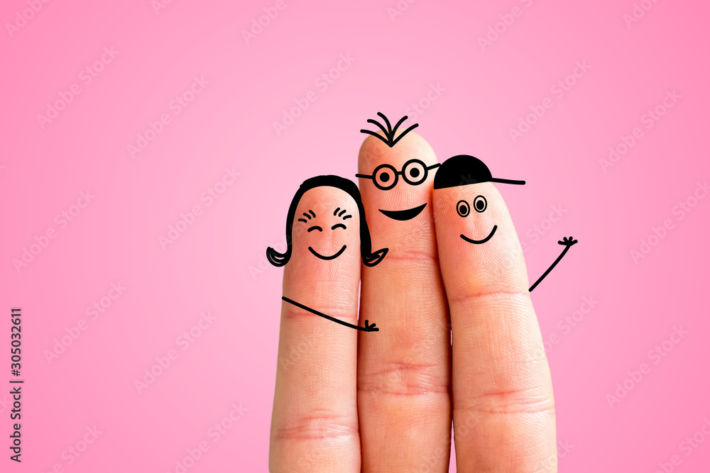 Finger family concept: Joyful finger family smiling. Pink background ...