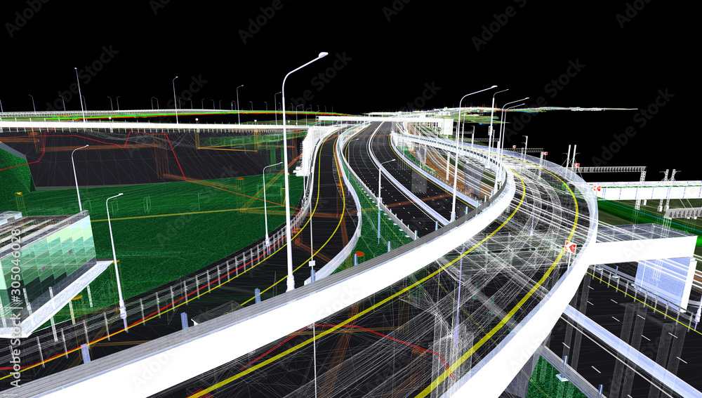The BIM model of the object of transport infrastructure of wireframe ...
