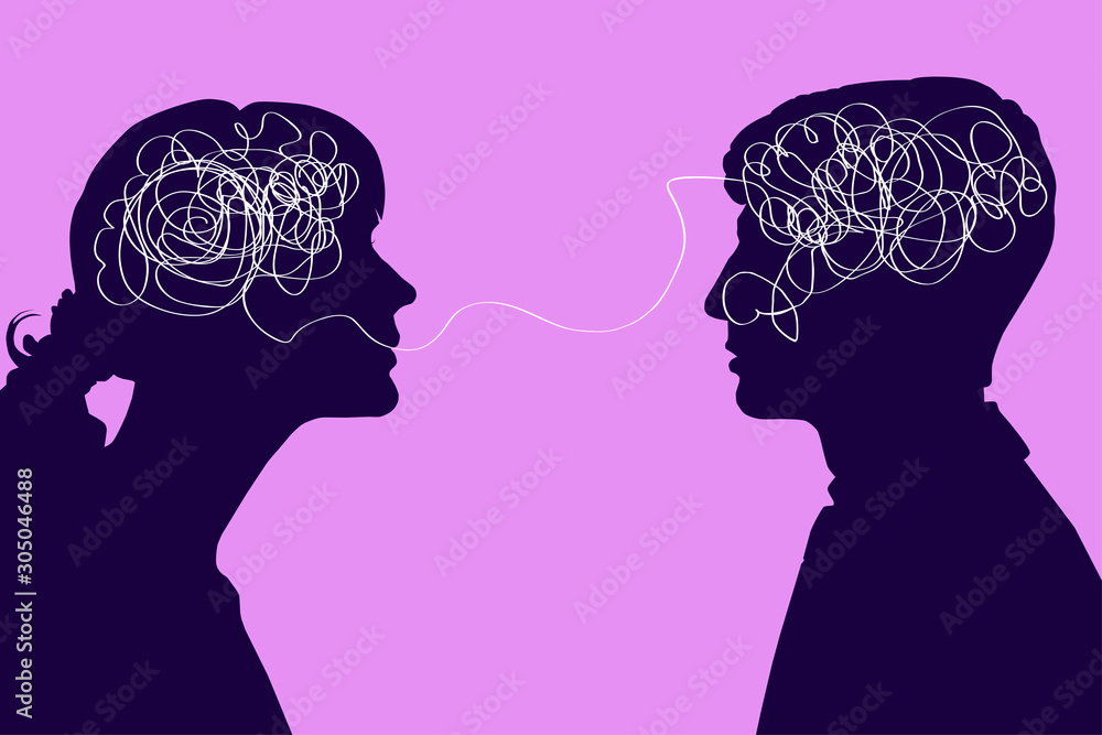 Dialogue between two people, confused thought concept. Communication ...