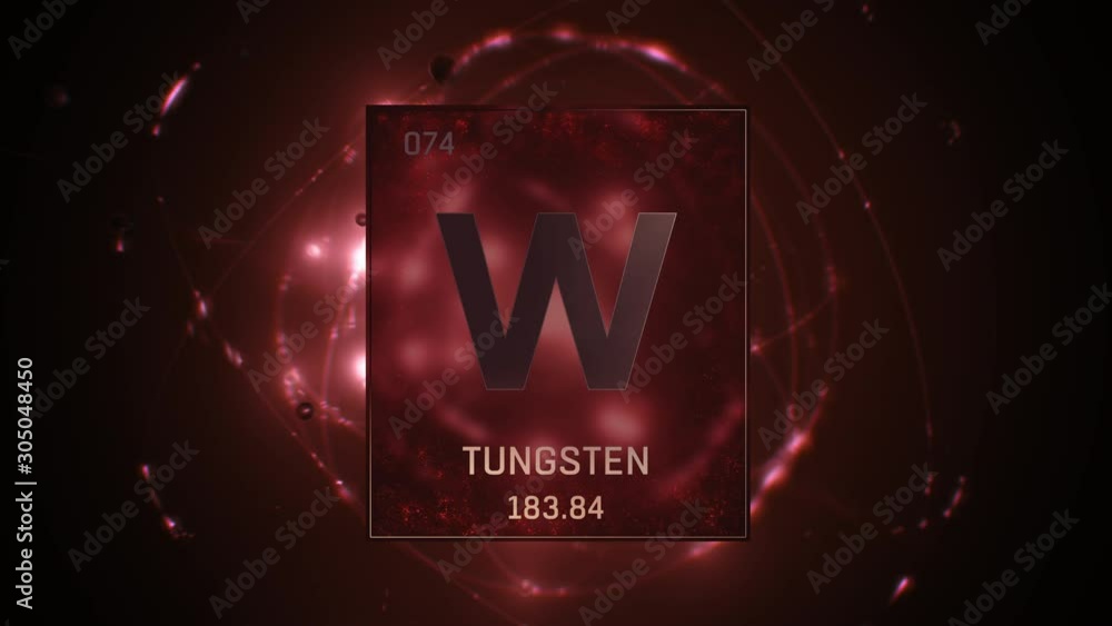 Tungsten as Element 74 of the Periodic Table. Seamlessly looping 3D ...