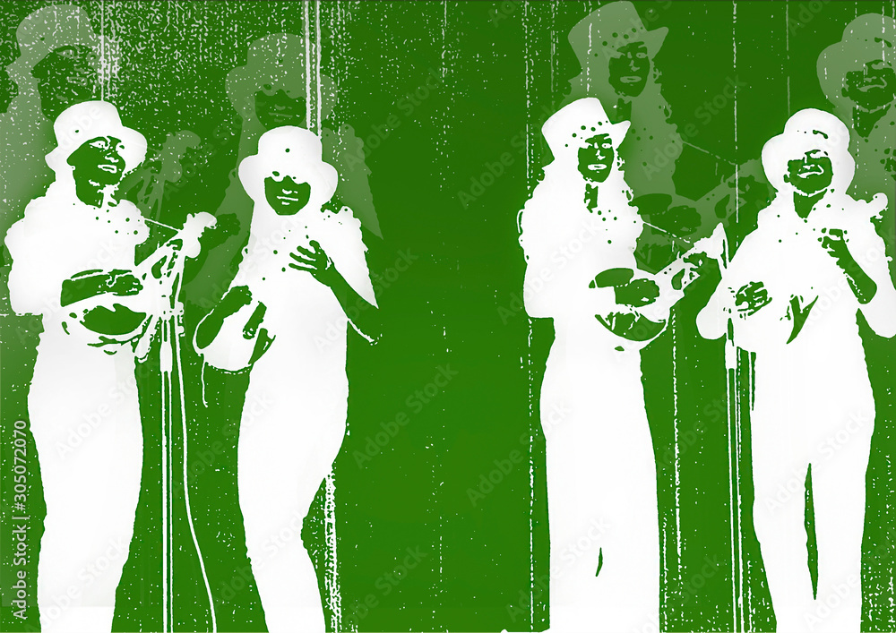 Silhouettes of a Quartet of girls on stage playing the mandolin Stock ...