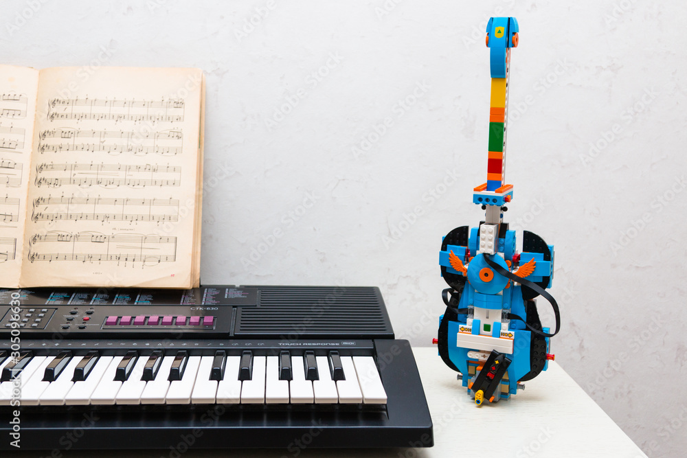 October, 2017. Minsk, Bularus. The schoolboy and the robot Lego Boost ...