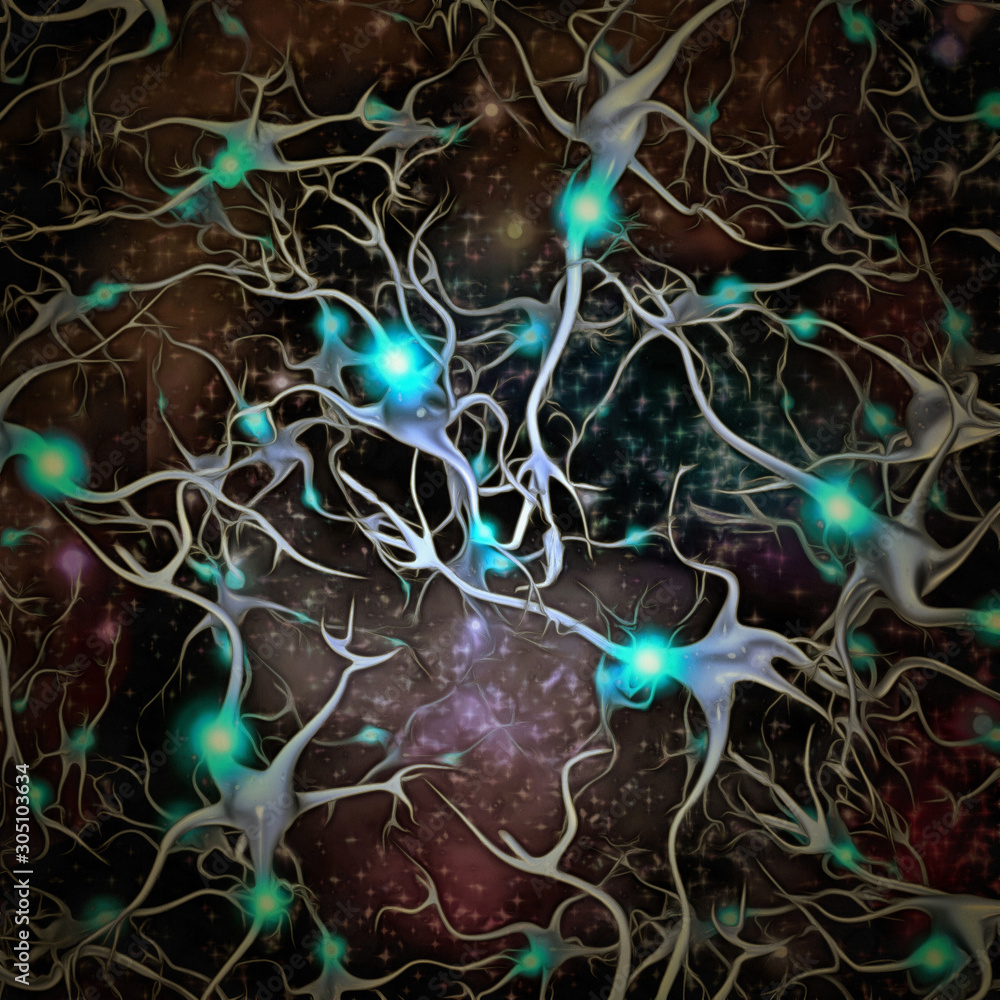 Neurons brain cells with electrical firing. Unique Sci-Fi Art Stock ...