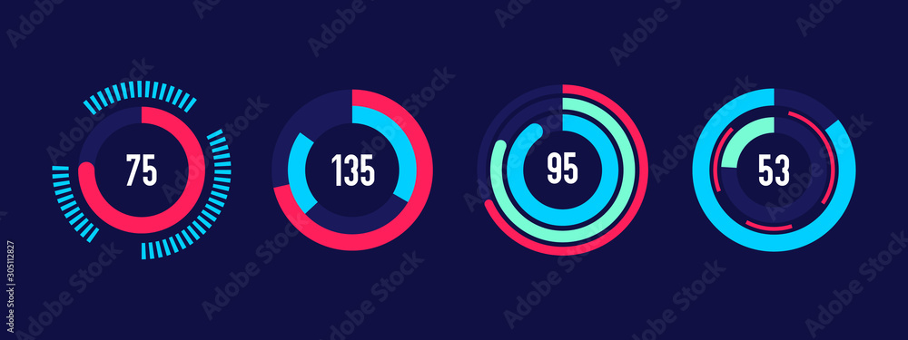Vector modern circular infographic elements. Set of circle progress ...