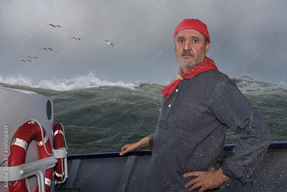 Old Sea Captain In Storm