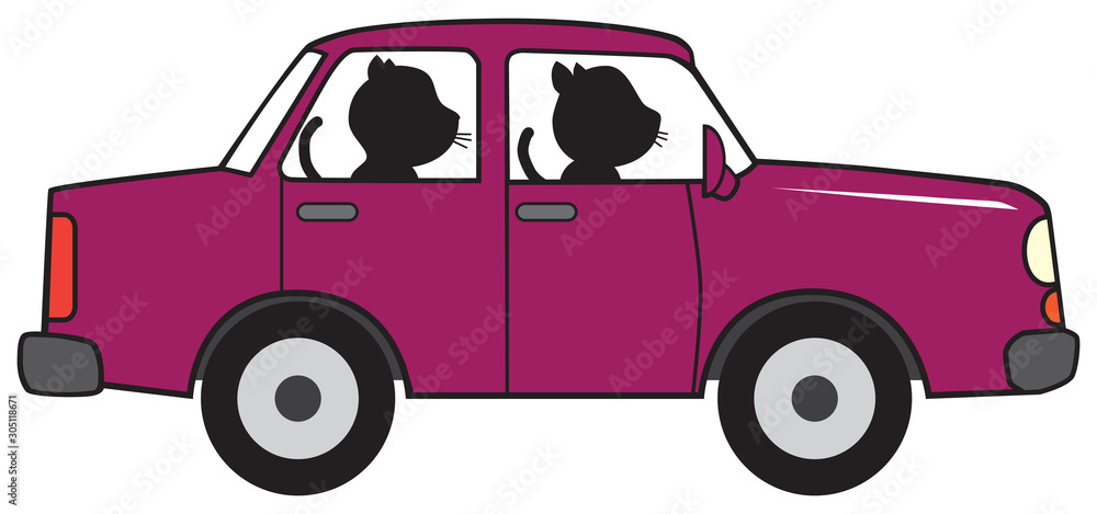 Cartoon Car With Cats Stock Vector | Adobe Stock