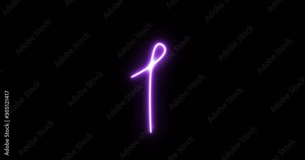 Purple neon tube folded in the form of number 1 on transparent ...