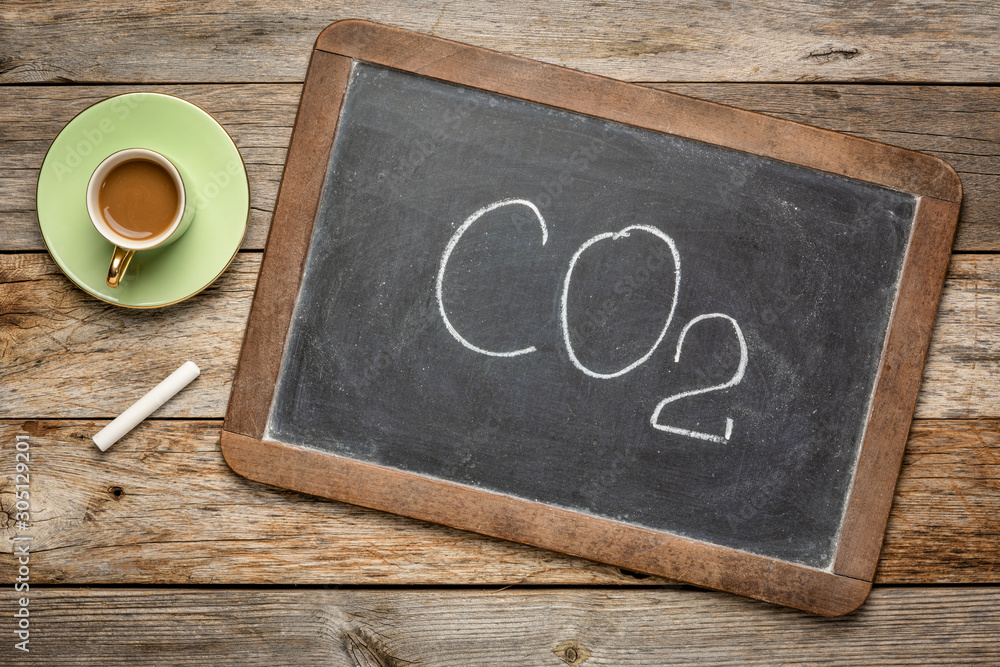 chemical symbol for carbon dioxide on a blackboard Stock Photo | Adobe ...