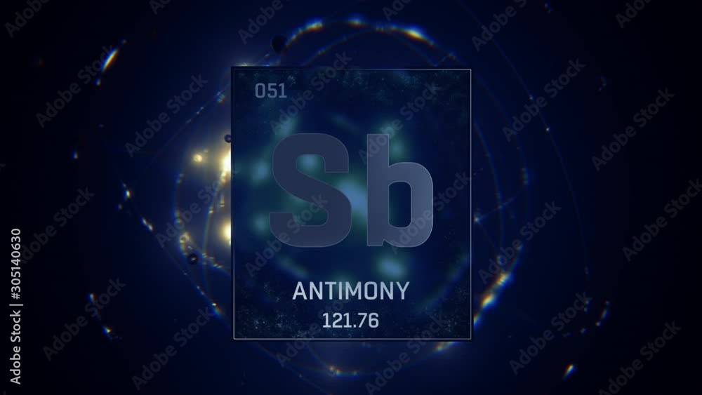 Antimony as Element 51 of the Periodic Table. Seamlessly looping 3D ...