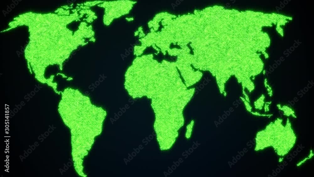World map from shining blinking particles. 3d rendering of digital ...