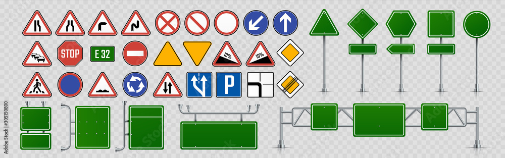 Street signs. Road direction and signboards and traffic control signs ...